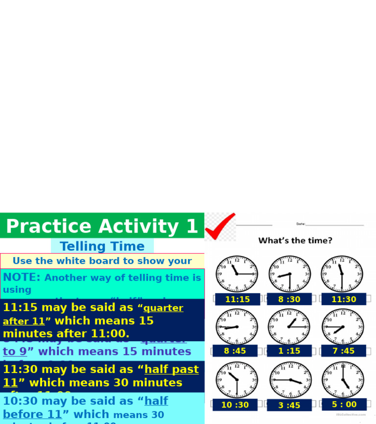 Practice Activity Telling Time (1) | PDF