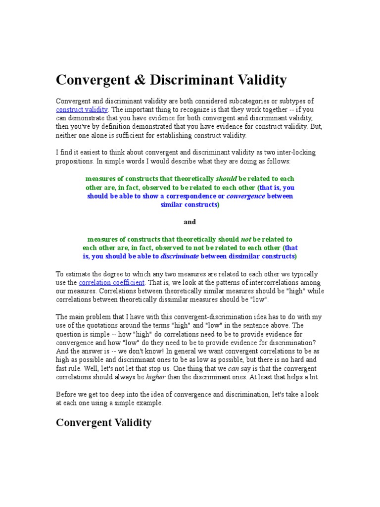 Convergent & Discriminant Validity | PDF | Validity (Statistics) | Correlation And Dependence