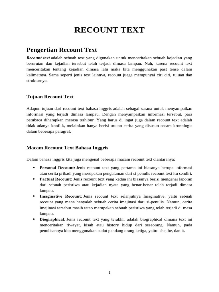 RECOUNT TEXT Pengertian Recount Text Bah | PDF | Seni & Disiplin Bahasa