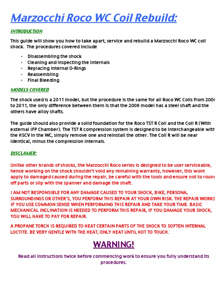 Marzocchi Roco WC Rebuild - Version 1 | PDF | Screw | Piston
