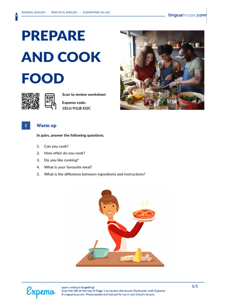 Prepare and Cook Food British English Teacher A1 A2 | PDF | Cooking | Pasta