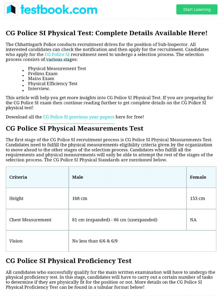 CG Police SI Physical Test - Complete Details Available Here! | PDF