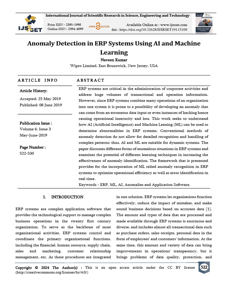 Anomaly Detection In Erp Systems Using A Pdf Machine Learning
