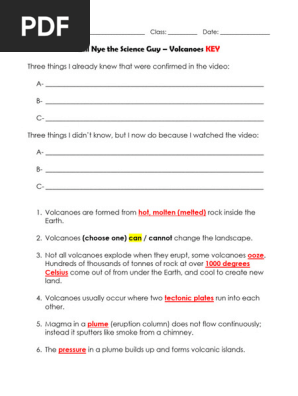Bill Nye The Science Guy Volcanoes Worksheet Five Questions For Bill
