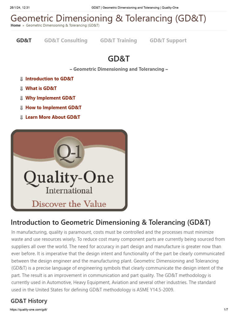 GD&T - Geometric Dimensioning and Tolerancing - Quality-One | PDF | Engineering Tolerance