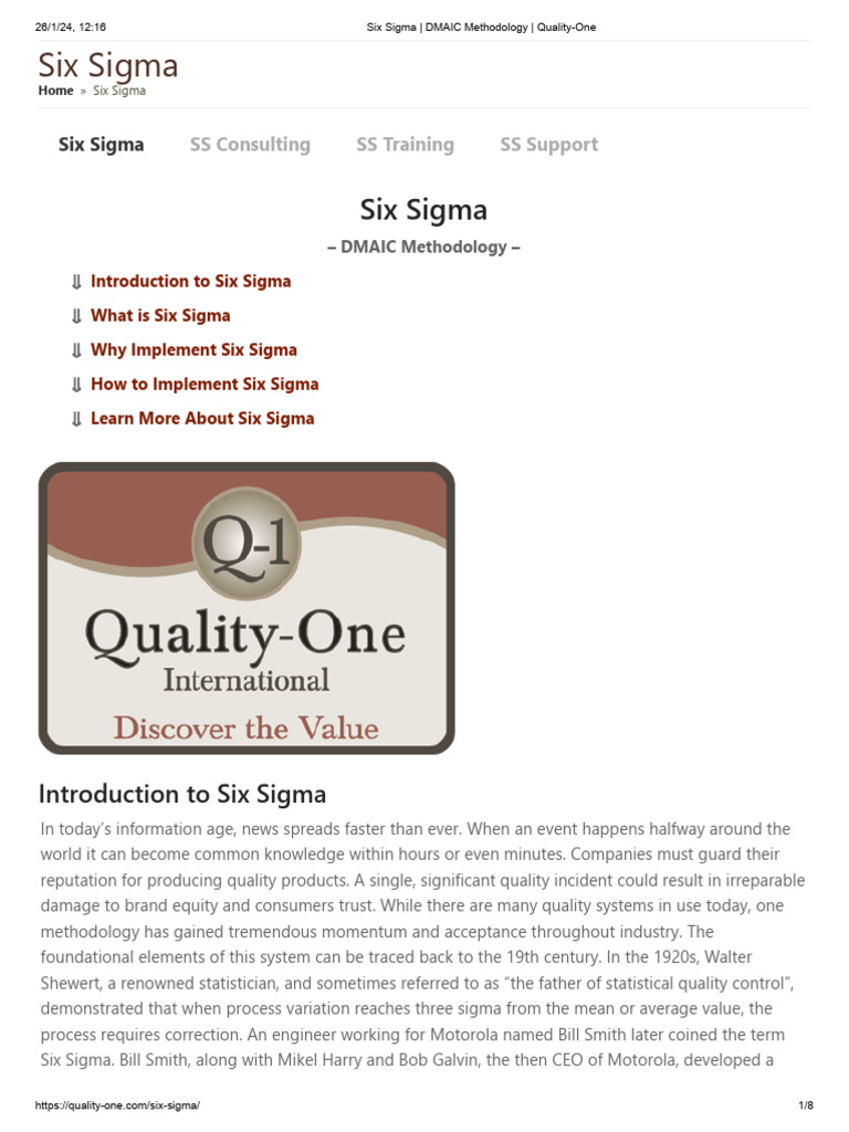 Six Sigma - DMAIC Methodology - Quality-One | PDF | Six Sigma | Standard Deviation