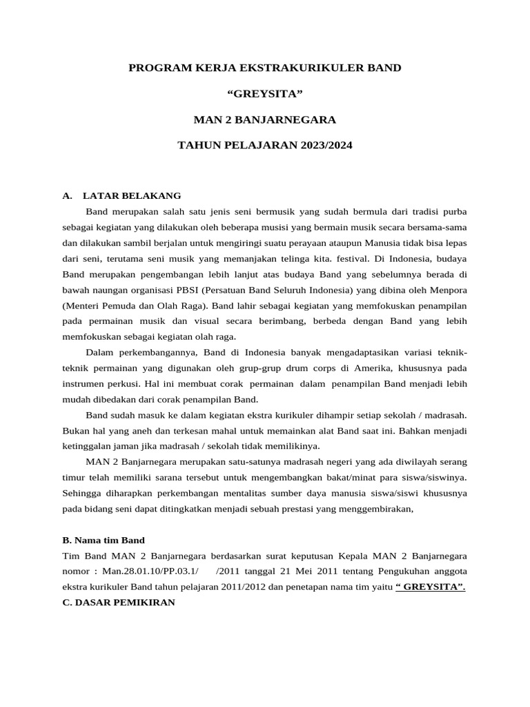 Contoh Program Kerja Marching Band | PDF