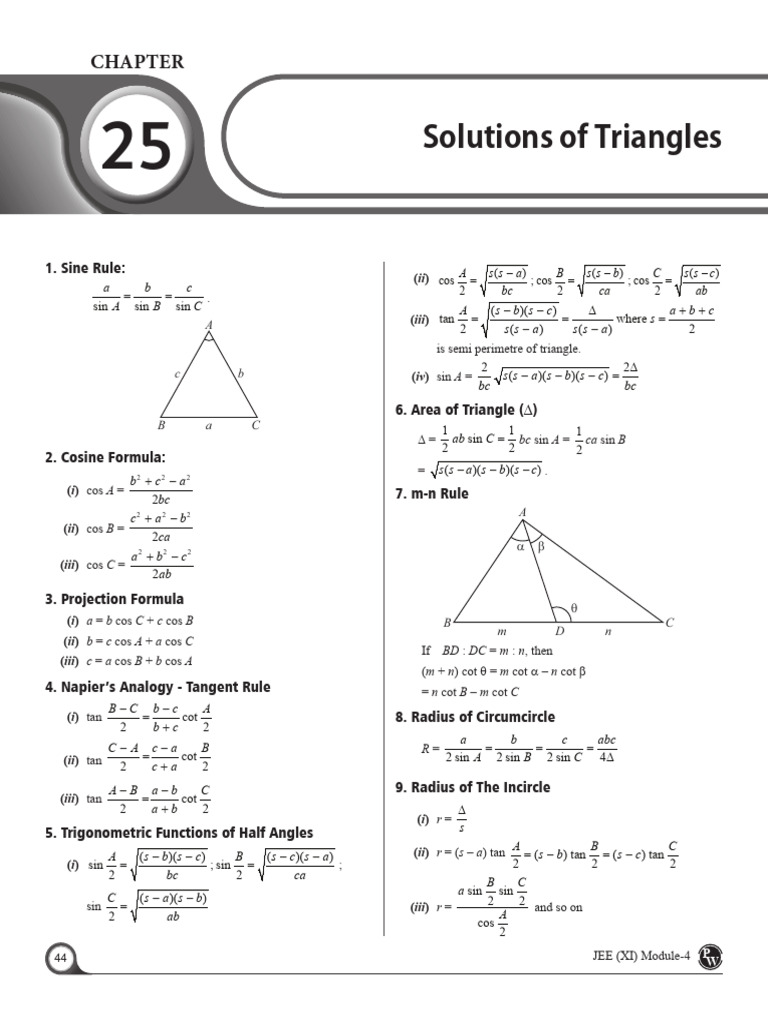Solution of Triangles - Short Notes | PDF | Triangle | Euclid