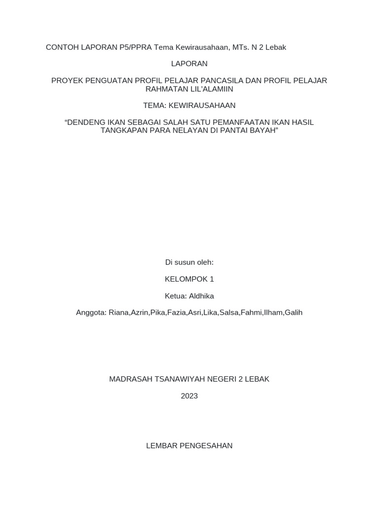 Contoh Laporan P5 | PDF