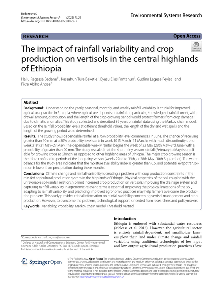 The Impact of Rainfall Variability and Crop Production On Vertisols in ...