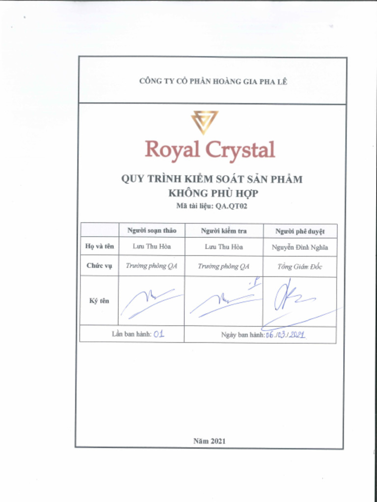 QA - QT02 - QT Kiem Soat SP KPH | PDF