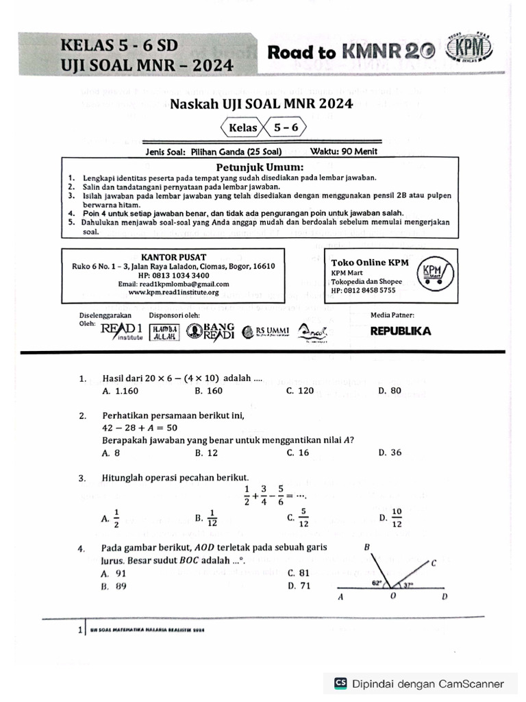 Soal Uji Coba KMNR 2024 Kelas 5-6 SD | PDF