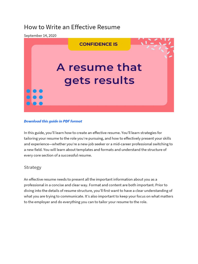 Writing Effective Resume For Employment | PDF | Résumé | Experience