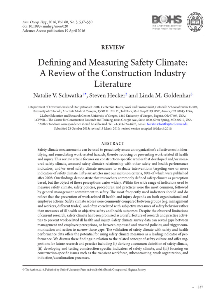 Defining and Measuring Safety Climate | PDF | Employment | Occupational Safety And Health