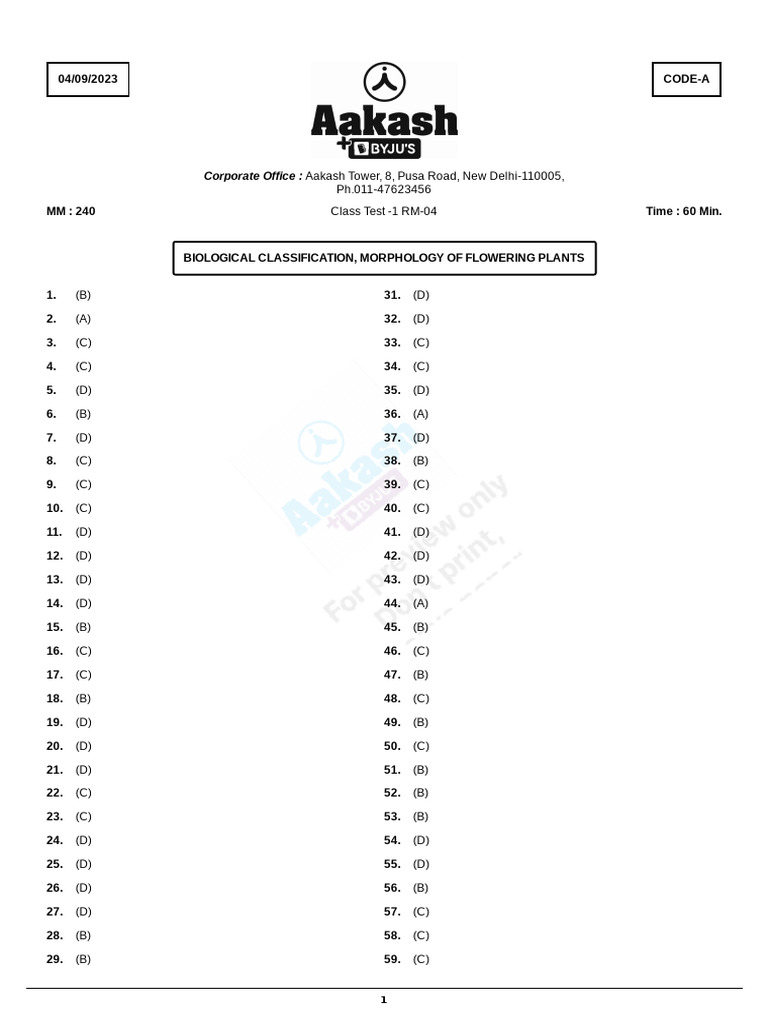 Class Test Biological Classification Morphology Pdf Flowers Fungus