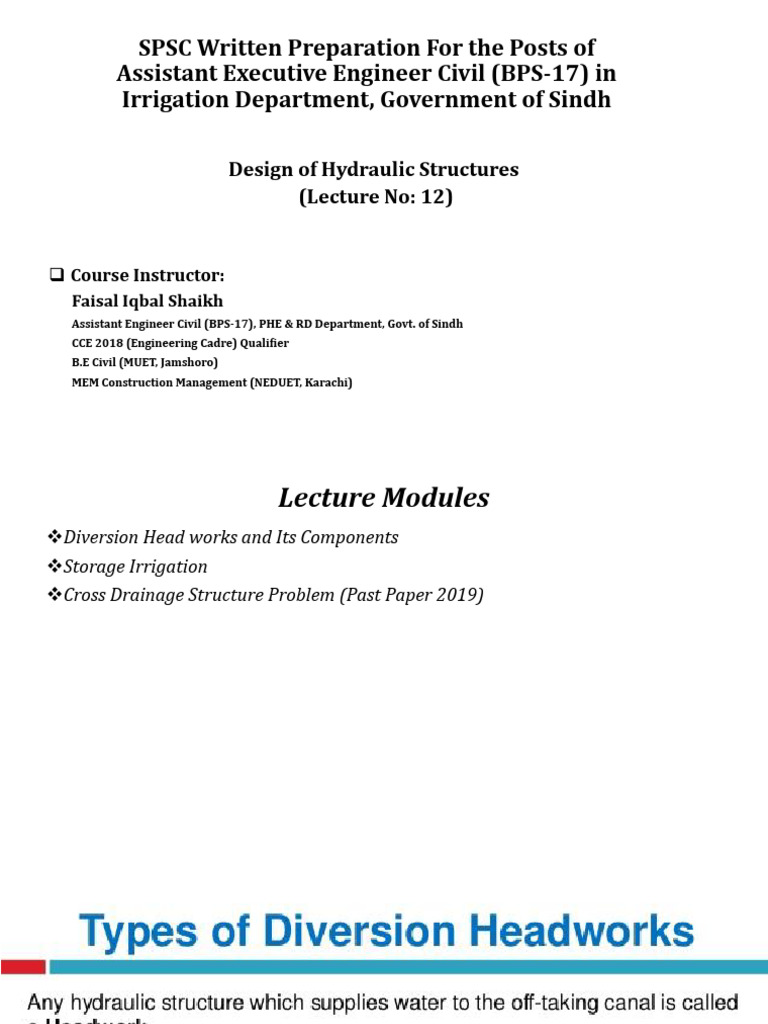 Lecture No 12 - Diversion Headworks, Storage Irrigation Nad Cross ...