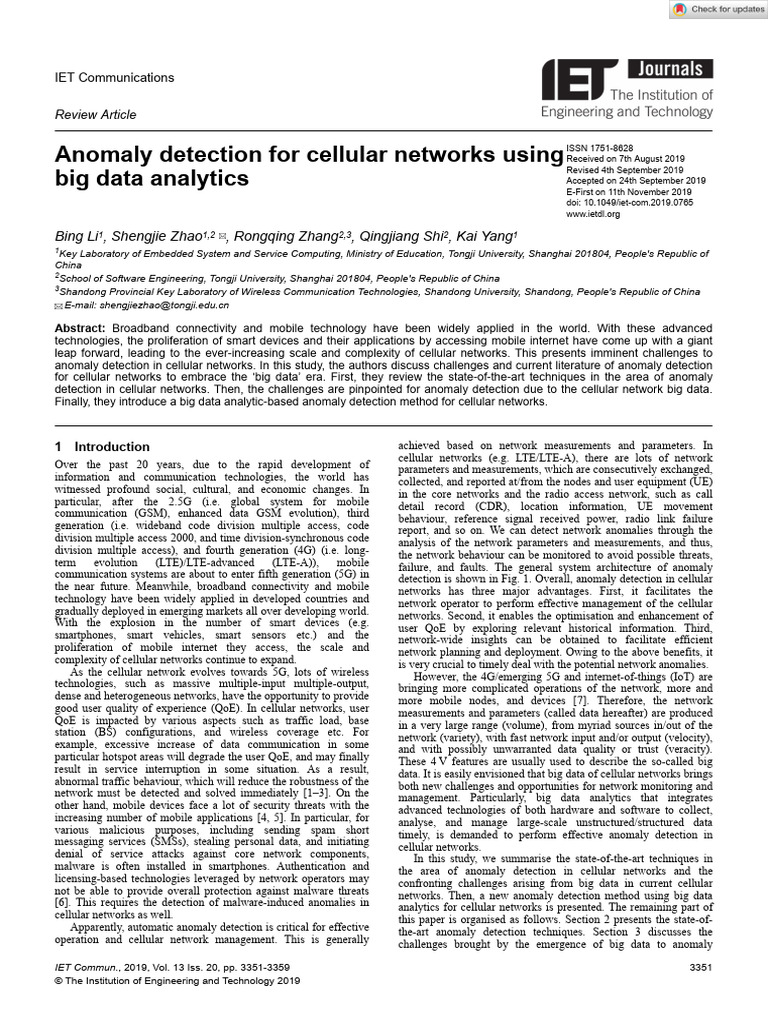 IET Communications - 2019 - Li - Anomaly Detection For Cellular Networks Using Big Data ...