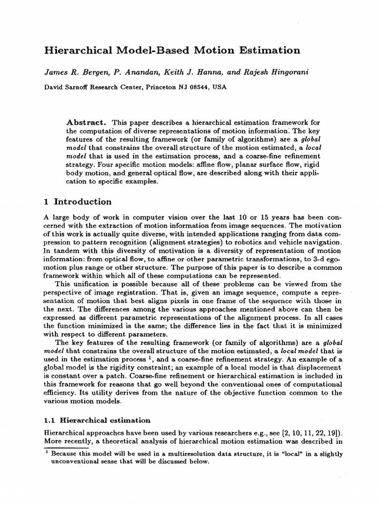 Hierarchical Model-Based Motion Estimation | PDF | Computer Vision