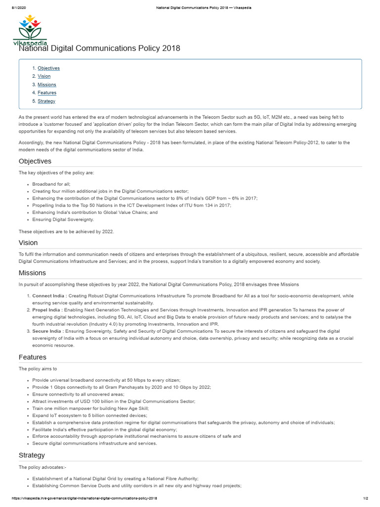 National Digital Communications Policy 2018 | PDF | Infrastructure ...