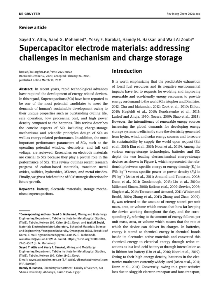 Supercapacitor Electrode Insights | PDF | Capacitor | Materials Science