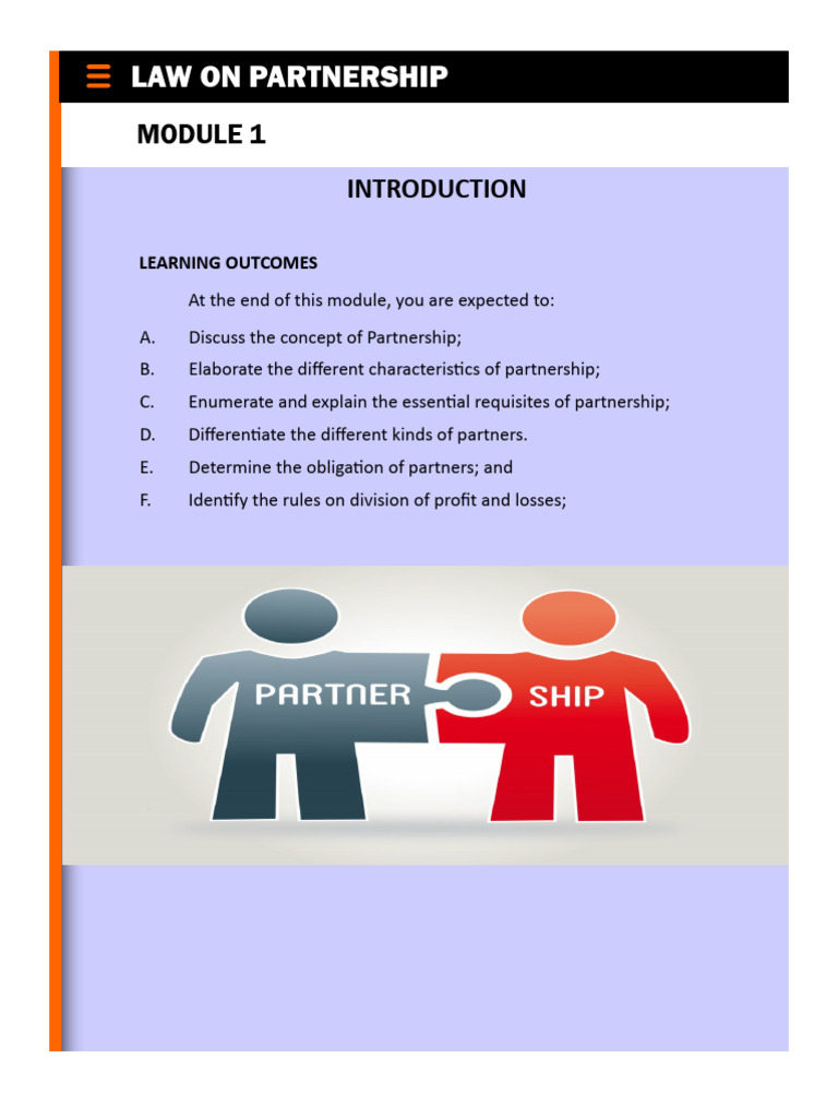 Module 1 Law of Partnership | PDF | Partnership | Limited Partnership