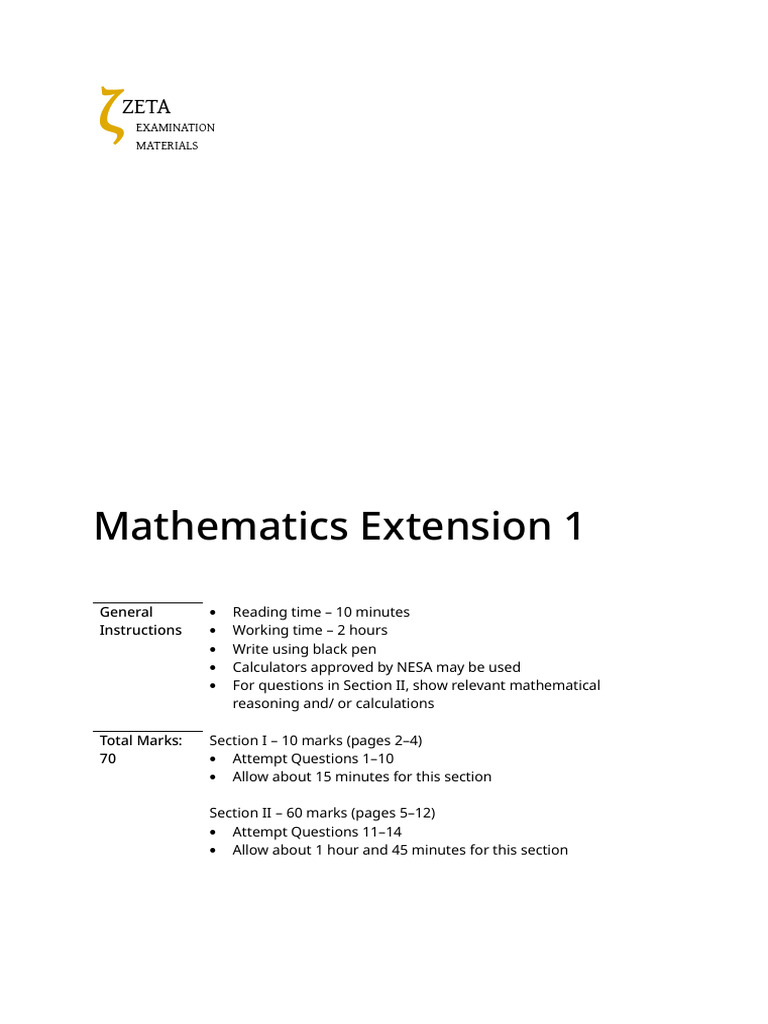 Zeta Extension 1 Math Paper 2023 | PDF | Radioactive Decay | Equations