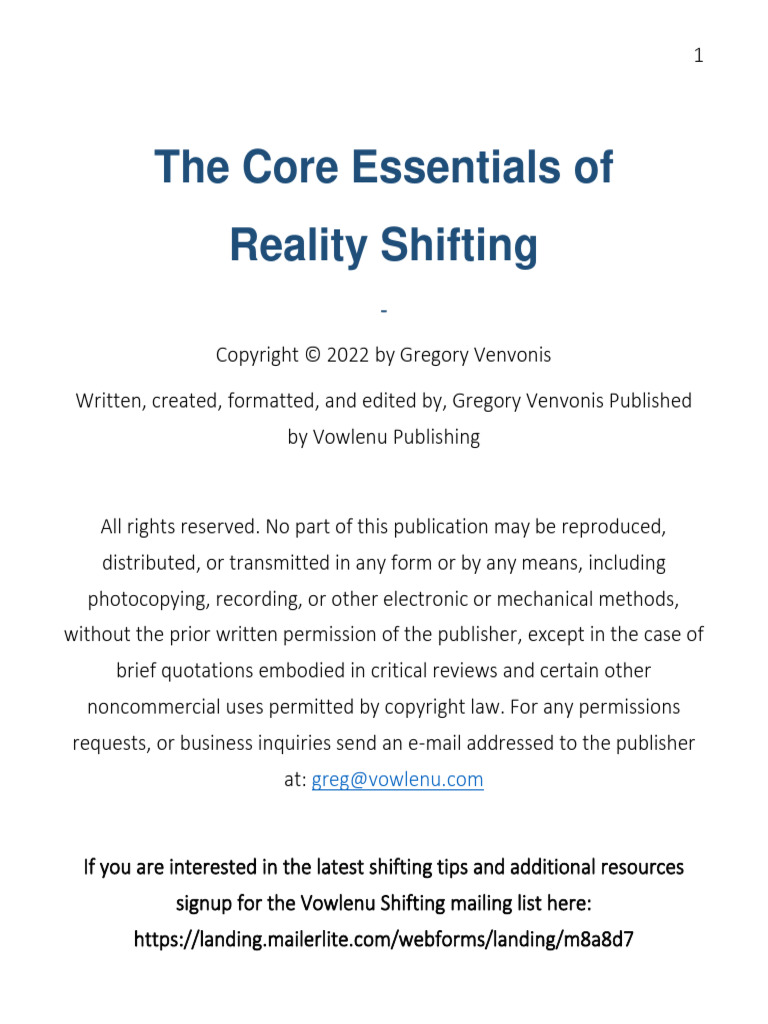 The Core Essentials of Reality Shifting 1st Edition | PDF | Experience | Reality