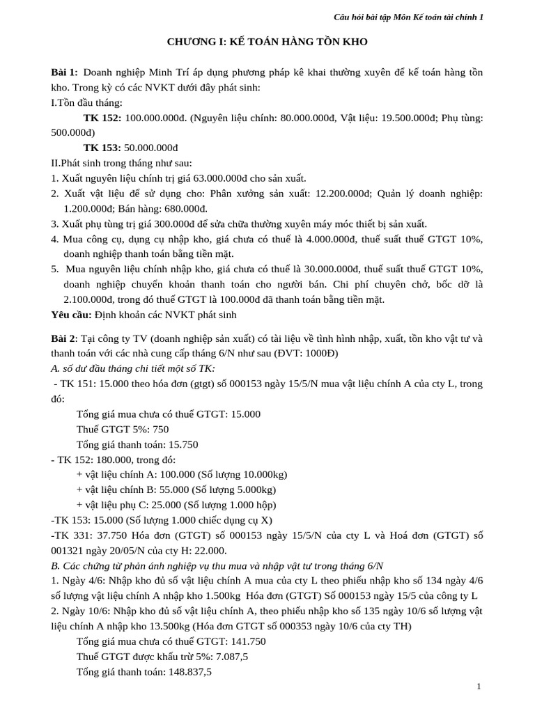 Bai Tap KTTC1 T8.2024 | PDF