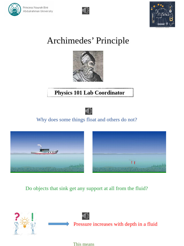 Archimedes' Principle - Audio | PDF | Buoyancy | Force
