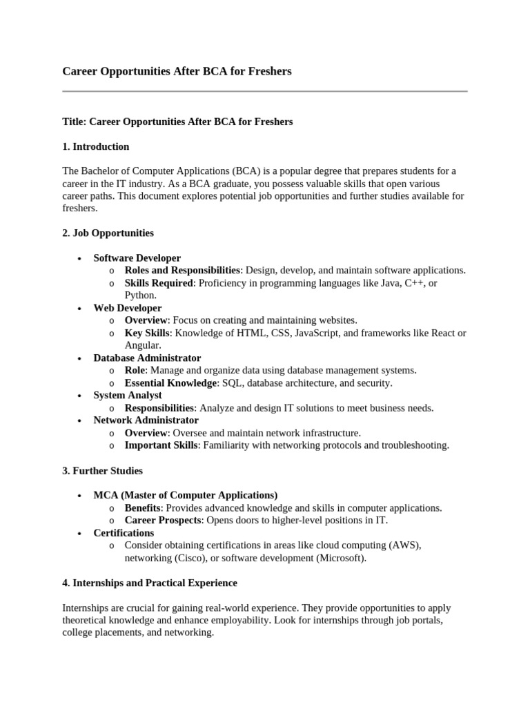 Career Opportunities After BCA For Freshers | PDF