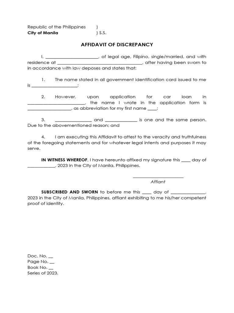 Affidavit of Discrepancy (Template) | PDF | Law
