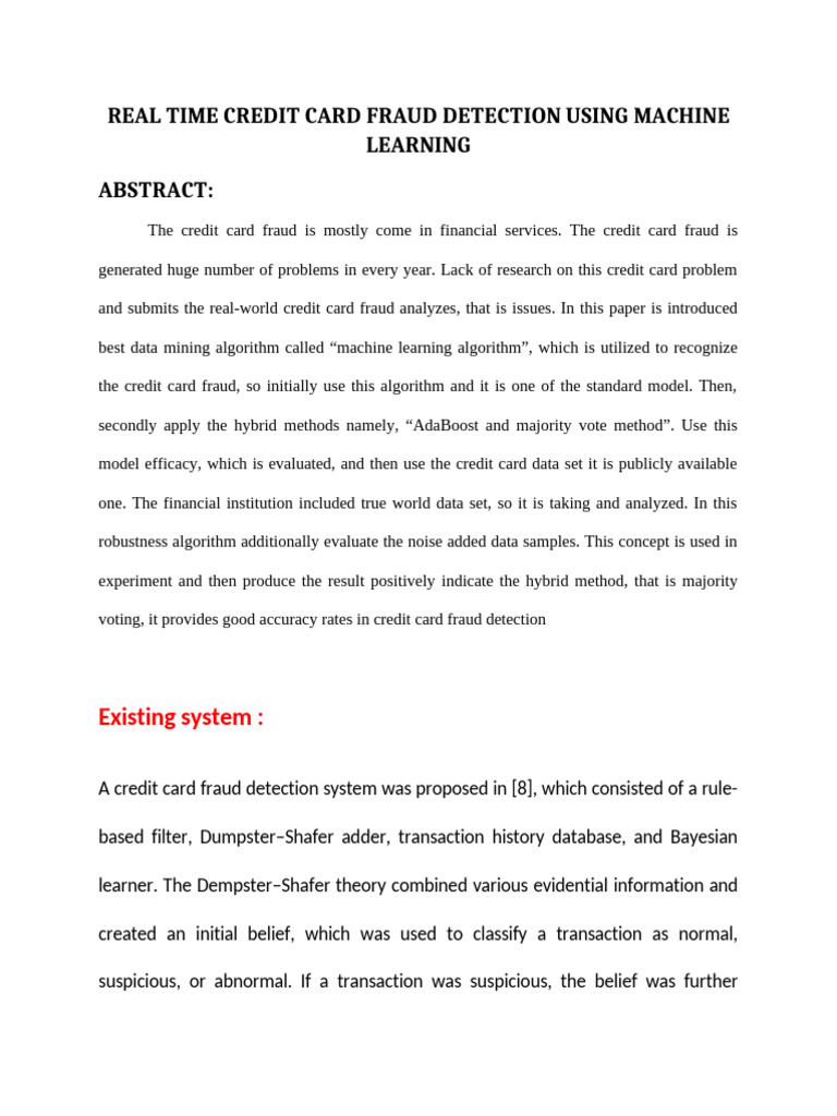 Real Time Credit Card Fraud Detection Using Machine Learning | PDF ...