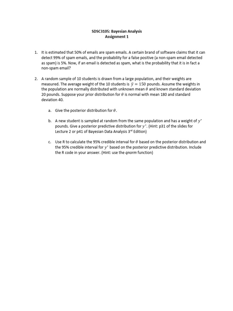 SDSC3105: Bayesian Analysis Assignment 1: Qnorm | PDF | Teaching Methods & Materials | Science ...