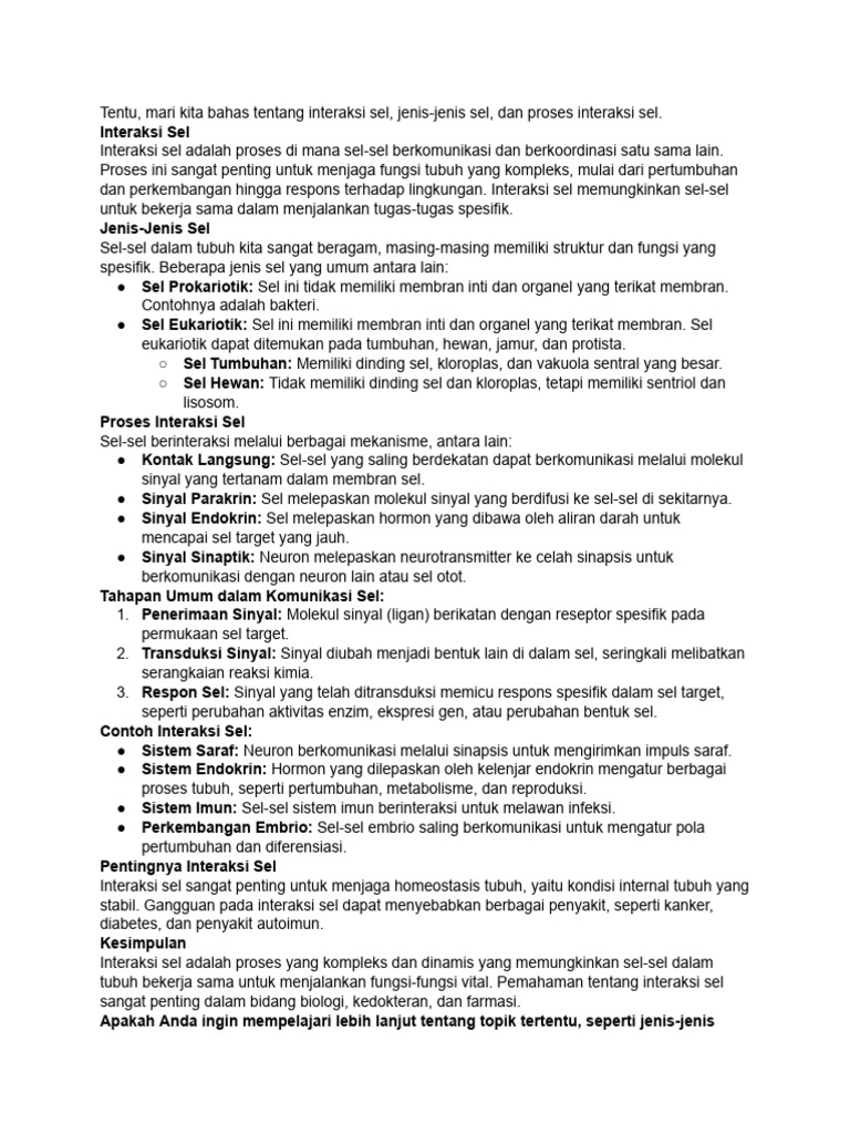 Interaksi dan Jenis-Jenis Sel | PDF