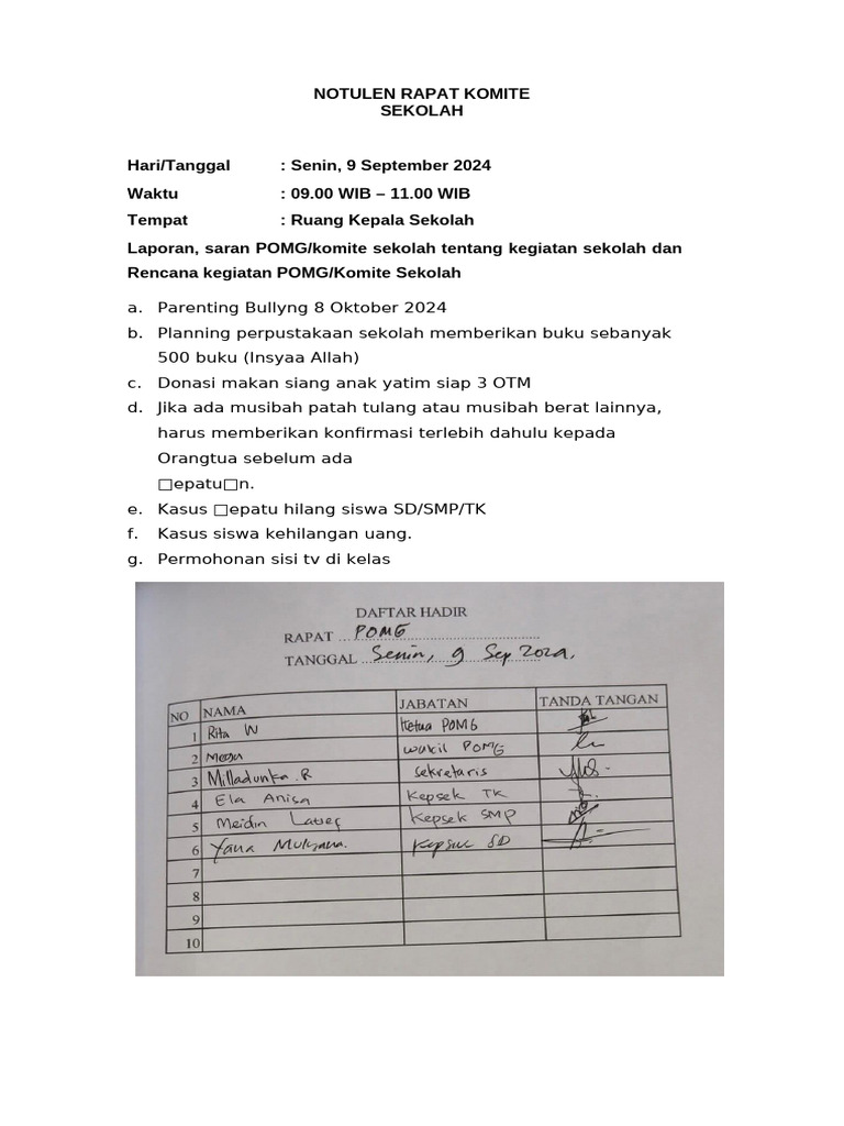 Rapat Komite Rencana Isu Sekolah Pdf