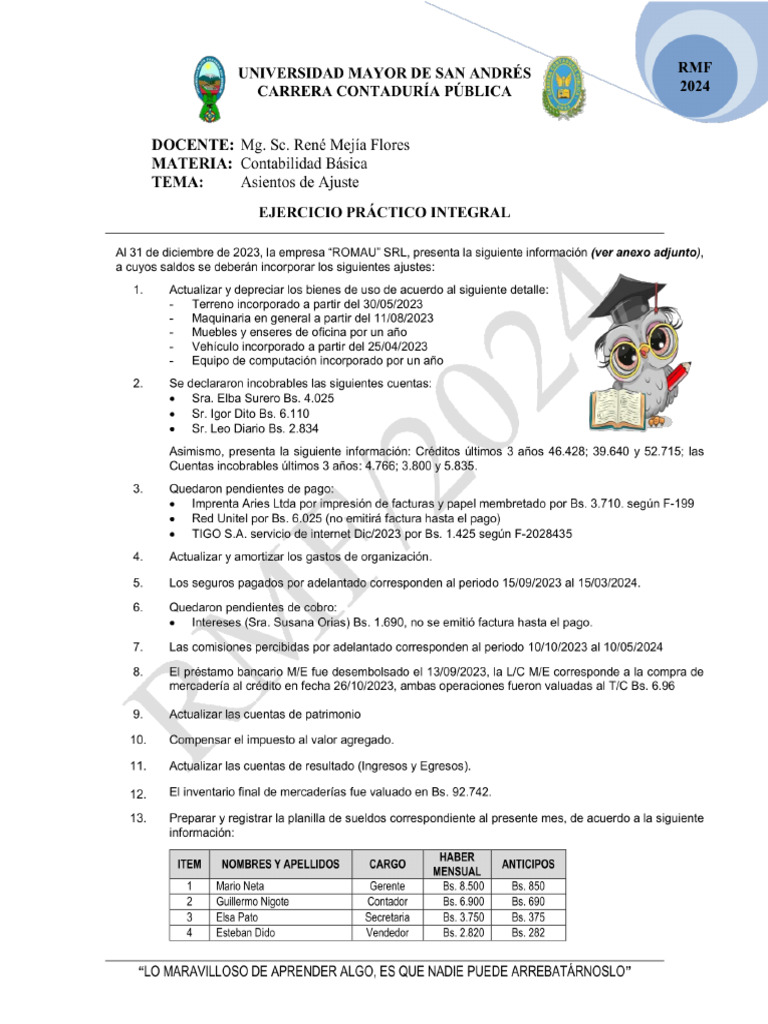 Pract 3 - Asientos de Ajuste Ejercicio Integral 2024 | PDF