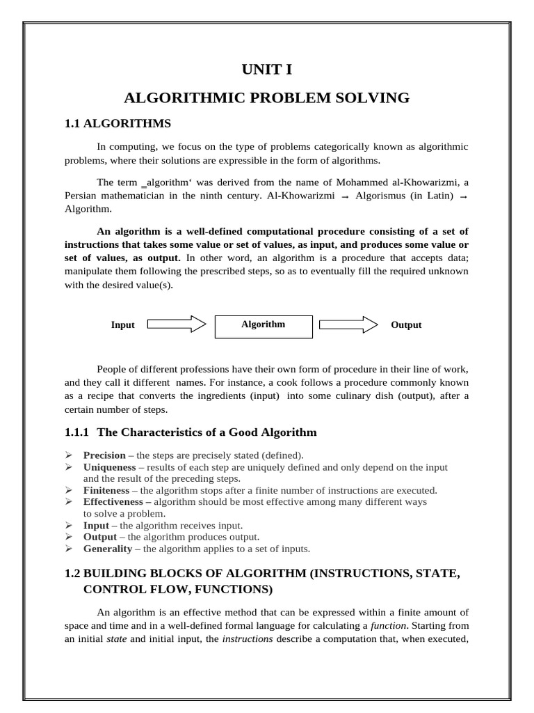 Unit I Algorithmic Problem Solving | PDF | Algorithms | Recursion