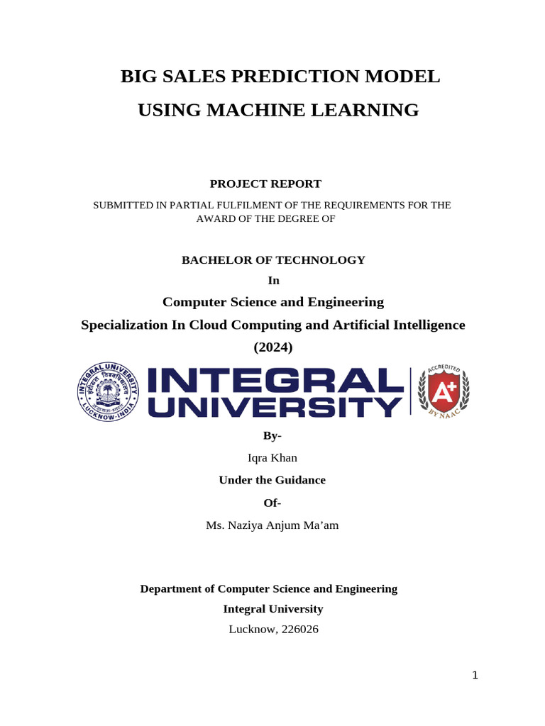 Big Sales Prediction Model Using Machine Learning1 | PDF | Mean Squared ...