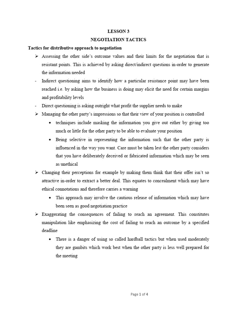 NEGOTIATION TACTICS | PDF | Negotiation | Psychological Concepts
