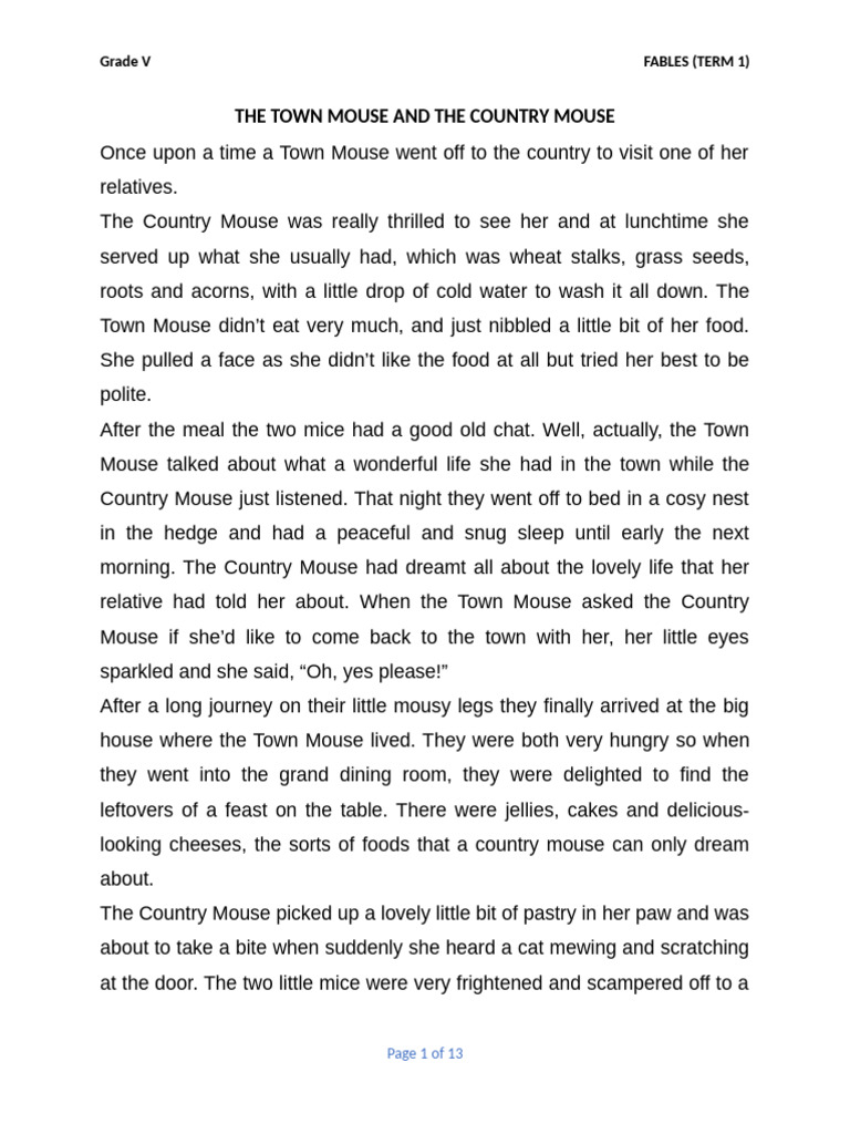 Fable Grade 5 | PDF | Mouse