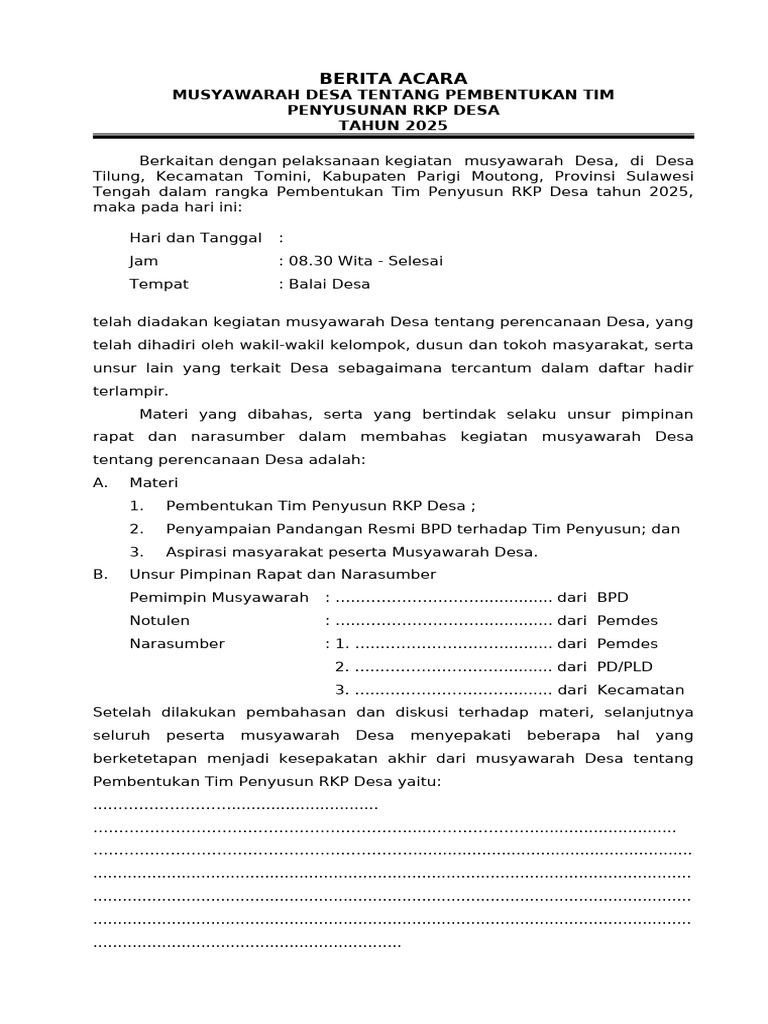 Dokumen Pembentukan Tim Penyusun RKPdes 2025 | PDF