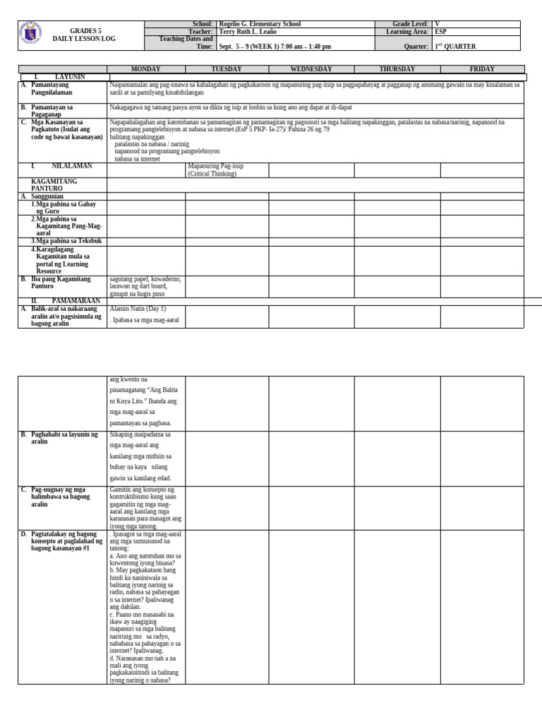 DLL_ESP 5_Q1_W1 | PDF