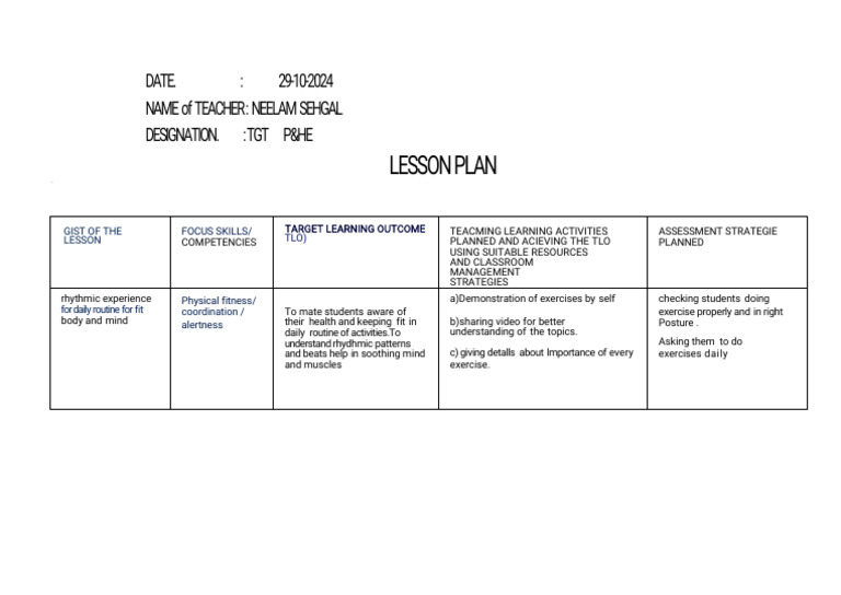 Lesson Plan DATE 29 10 2024.-WPS Office | PDF | Career & Growth