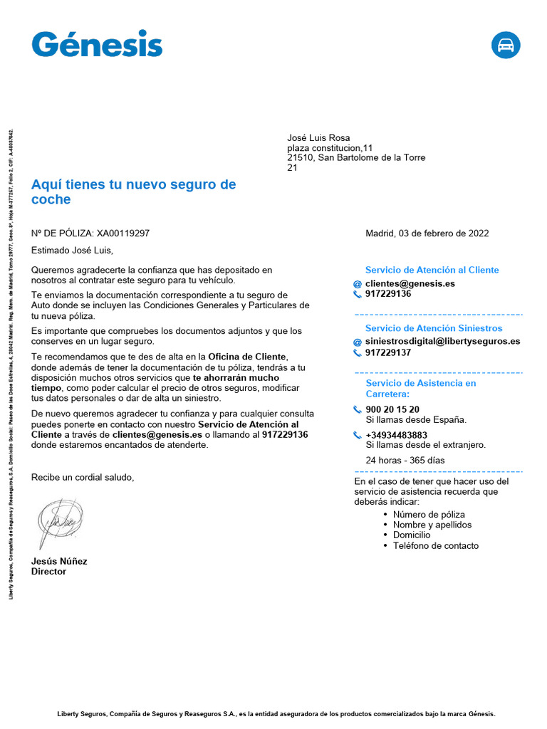 Aquí Tienes Tu Nuevo Seguro de Coche: Clientes@genesis - Es 917229136 ...