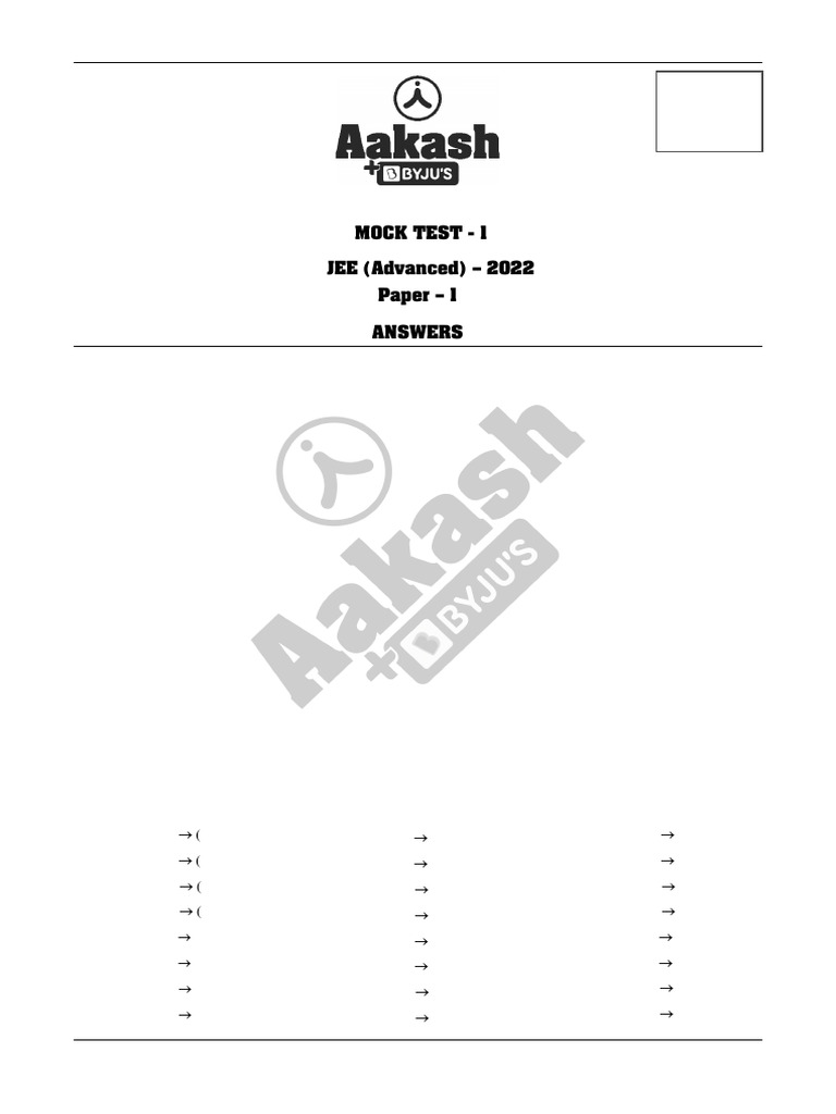 JEE Advanced 2022 Mock Test 1 Answers | PDF | Photoelectric Effect ...
