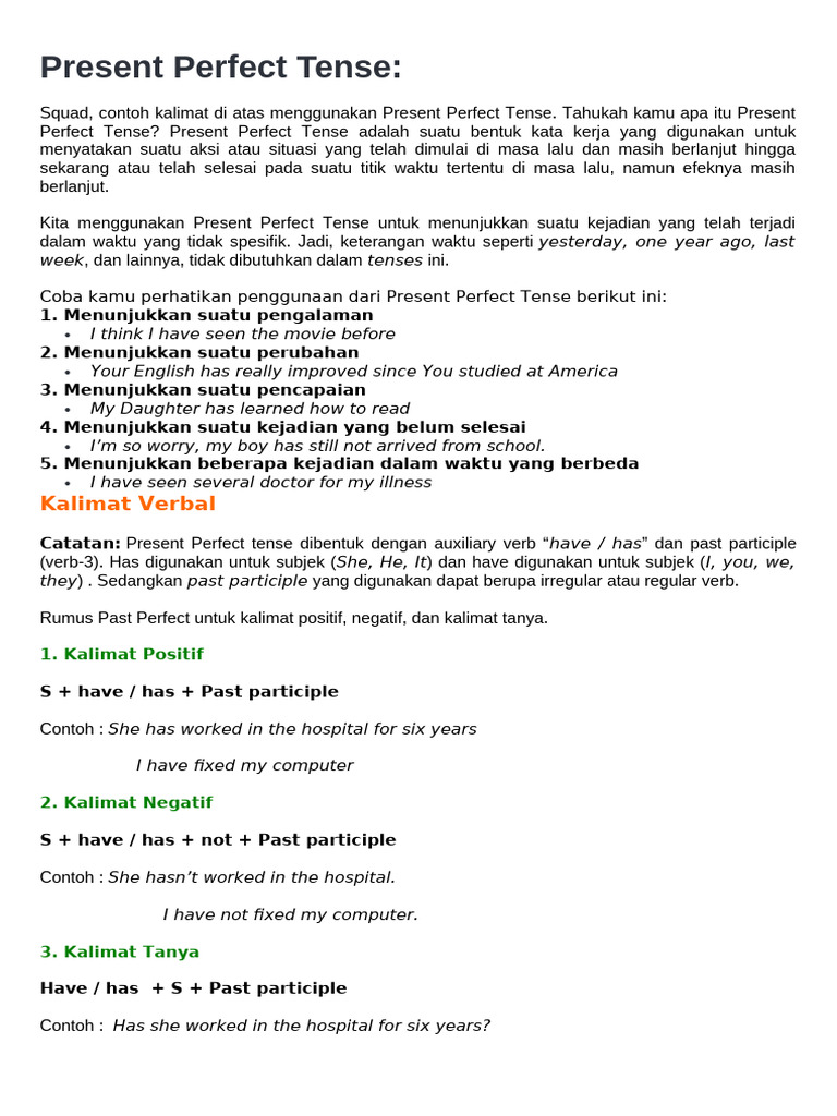 Present Perfect Tense | PDF