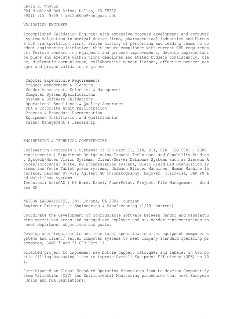 Validation Engineer | PDF | Verification And Validation | Quality Assurance