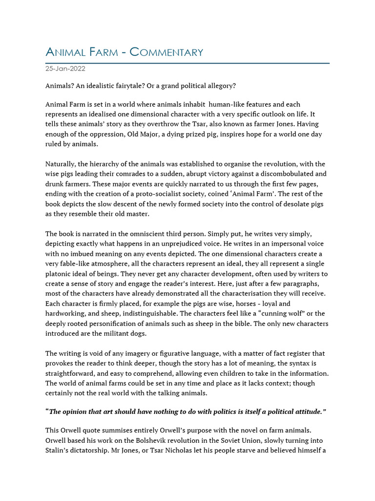 Animal Farm - George Orwell (Commentary) | PDF | Joseph Stalin