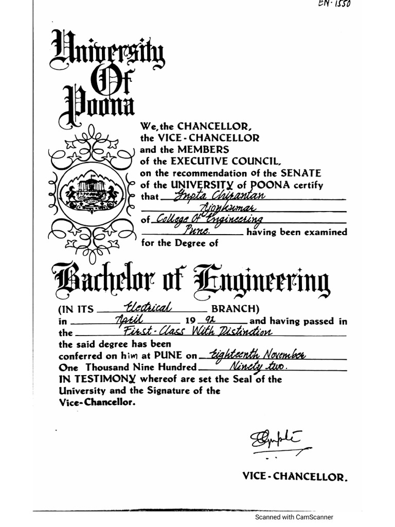 BE Degree Certificate | PDF