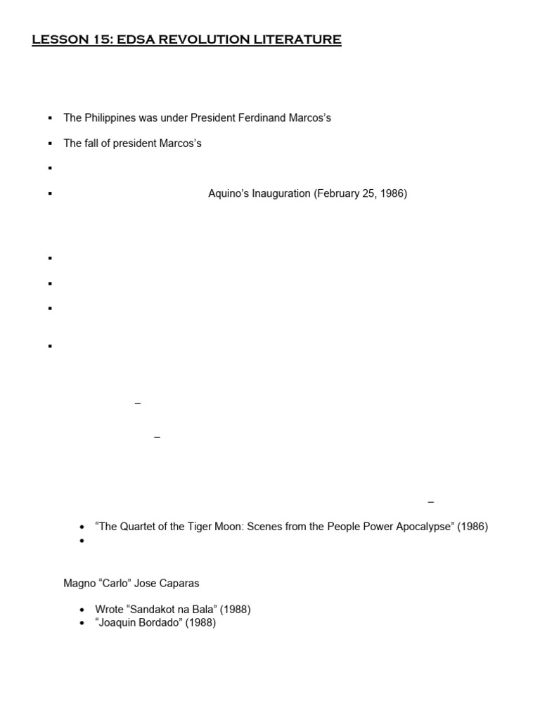 Post-EDSA Revolution Literature Overview | PDF | Philippines